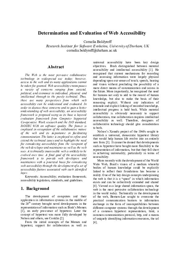 (PDF) Determination and evaluation of Web accessibility