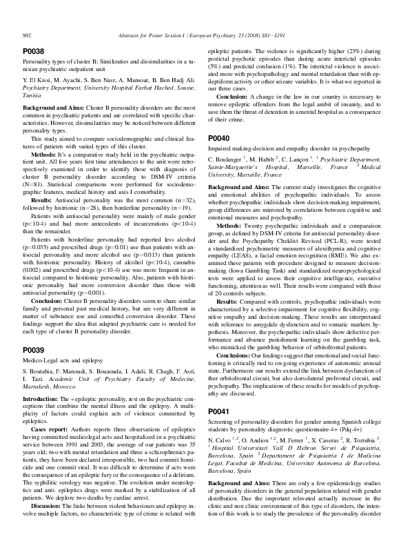(PDF) Screening of personality disorders for gender among Spanish ...