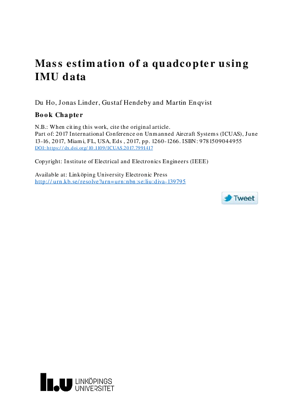 (PDF) Mass estimation of a quadcopter using IMU data