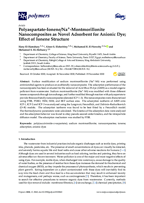 (PDF) Polyaspartate-Ionene/Na+-Montmorillonite Nanocomposites as Novel ...