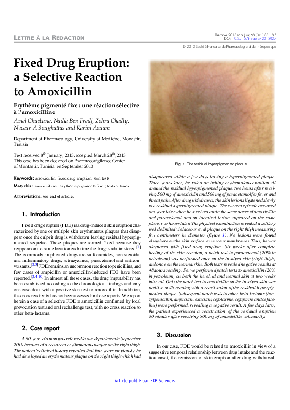 (PDF) Fixed Drug Eruption: a Selective Reaction to Amoxicillin
