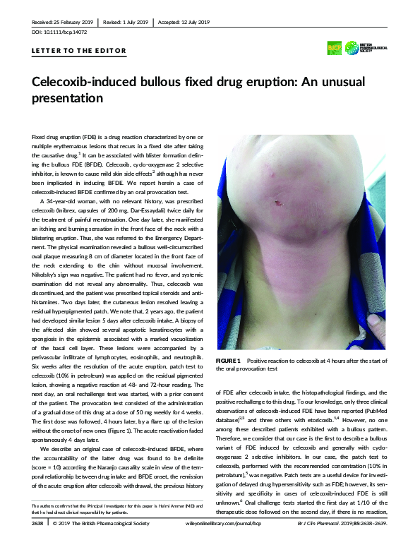 (PDF) Celecoxib‐induced bullous fixed drug eruption: An unusual ...