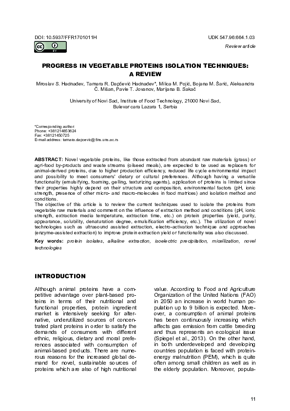 (PDF) Progress in vegetable proteins isolation techniques: A review