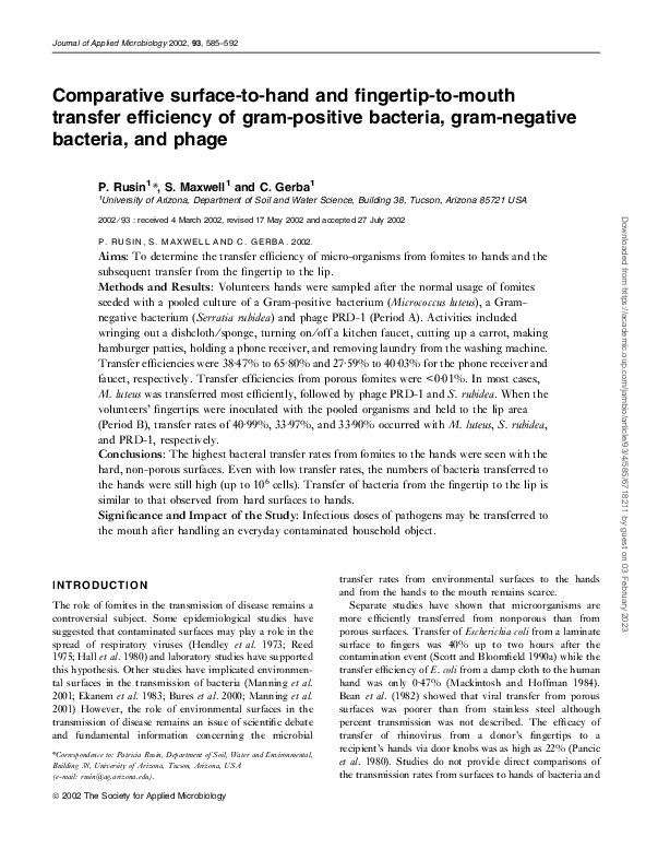 (PDF) Comparative surface-to-hand and fingertip-to-mouth transfer ...