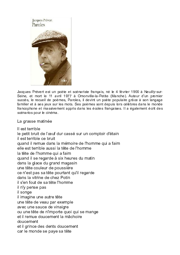 (PDF) Jacques Prévert, "La grasse matinée"