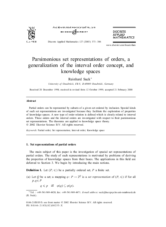 (PDF) Parsimonious set representations of orders, a generalization of the interval order concept ...