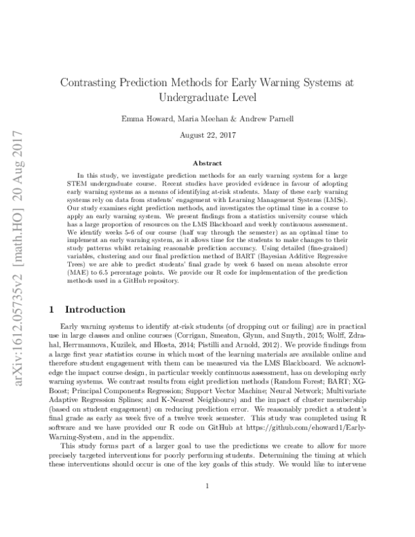 (PDF) Developing Accurate Early Warning Systems Via Data Analytics