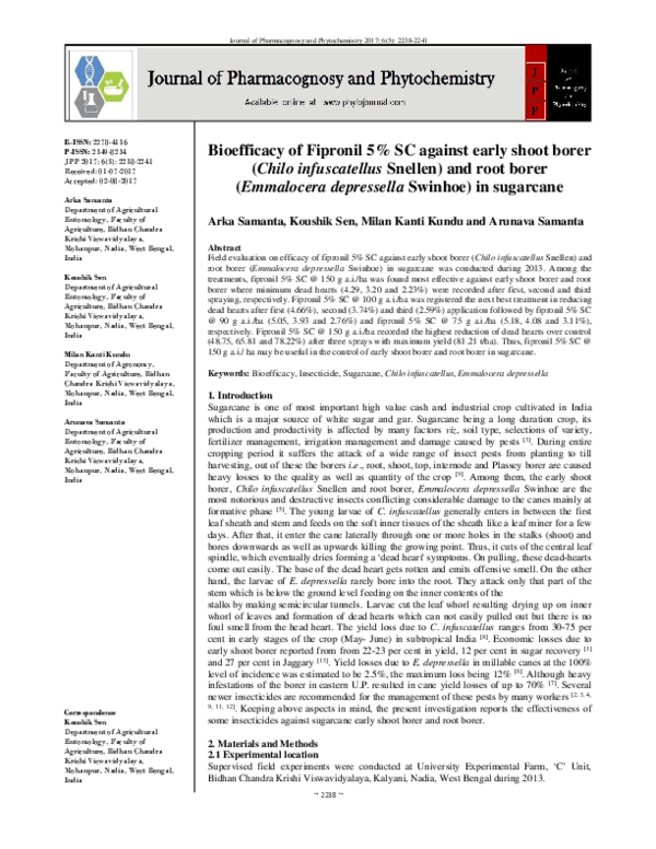(PDF) Bioefficacy of Fipronil 5% SC against early shoot borer (Chilo ...