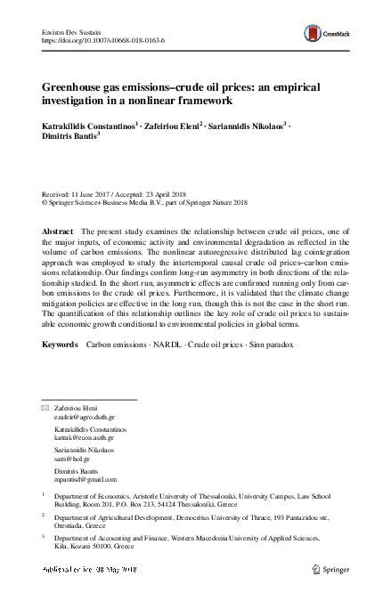 (PDF) Greenhouse gas emissions–crude oil prices: an empirical ...