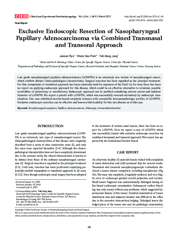 (PDF) Exclusive Endoscopic Resection of Nasopharyngeal Papillary ...