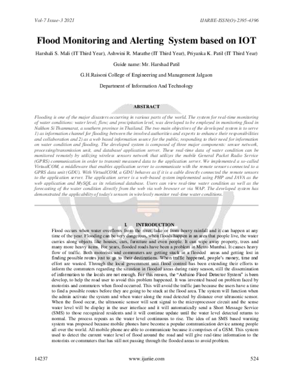 (PDF) Flood Monitoring and Alerting System based on IOT