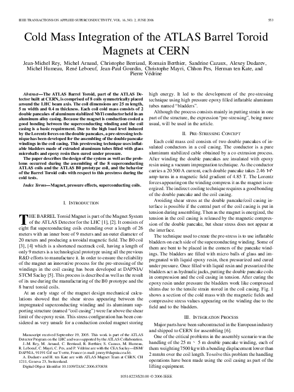 (PDF) Cold Mass Integration of the ATLAS Barrel Toroid Magnets at CERN
