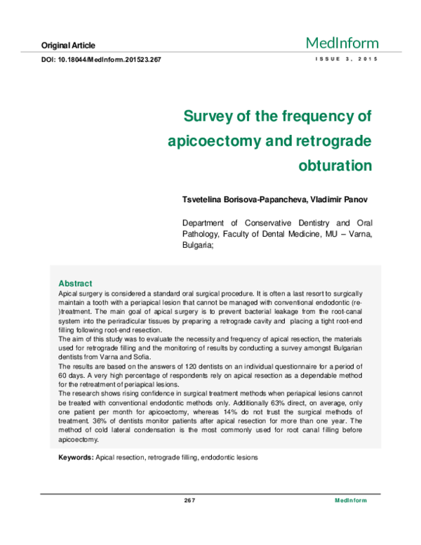 (PDF) Survey of the frequency of apicoectomy and retrograde obturation