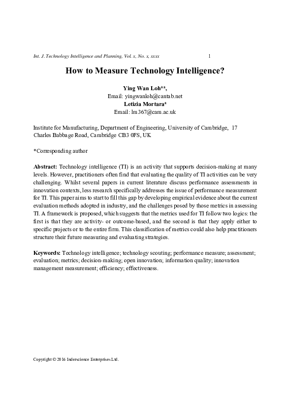 (PDF) How to measure technology intelligence?
