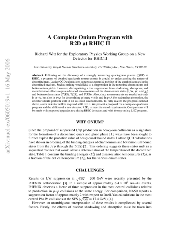 (PDF) A Complete Onium Program with R2D at RHIC II