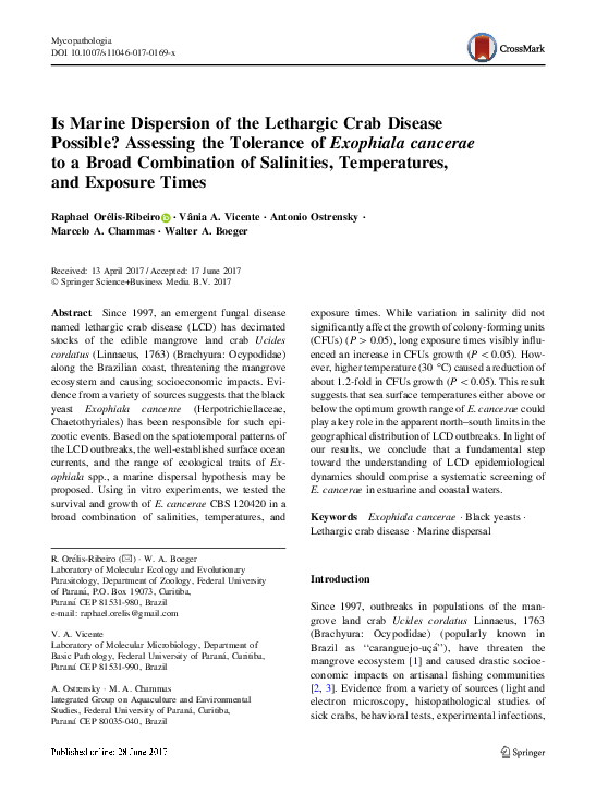 (PDF) Is Marine Dispersion of the Lethargic Crab Disease Possible ...