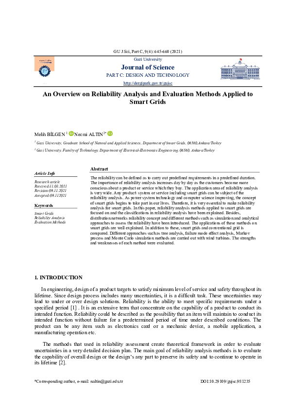 (PDF) An Overview on Reliability Analysis and Evaluation Methods Applied to Smart Grids