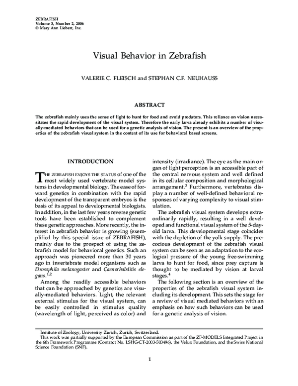 (PDF) Visual Behavior in Zebrafish