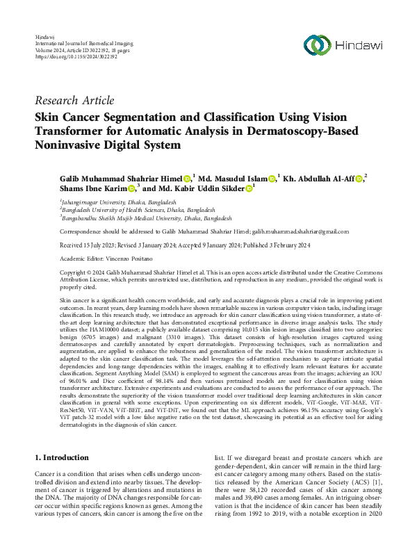 Pdf Skin Cancer Segmentation And Classification Using Vision Transformer For Automatic