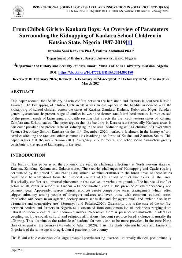 (PDF) From Chibok Girls to Kankara Boys: An Overview of Parameters ...