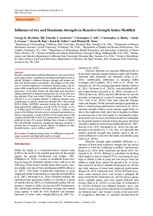 (PDF) Influence of Sex and Maximum Strength on Reactive Strength Index ...