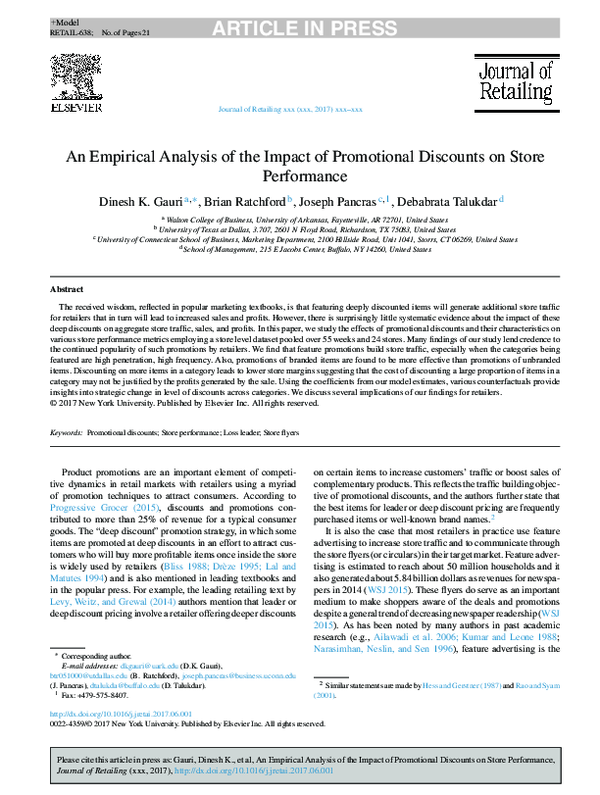 (PDF) An Empirical Analysis of the Impact of Promotional Discounts on Store Performance