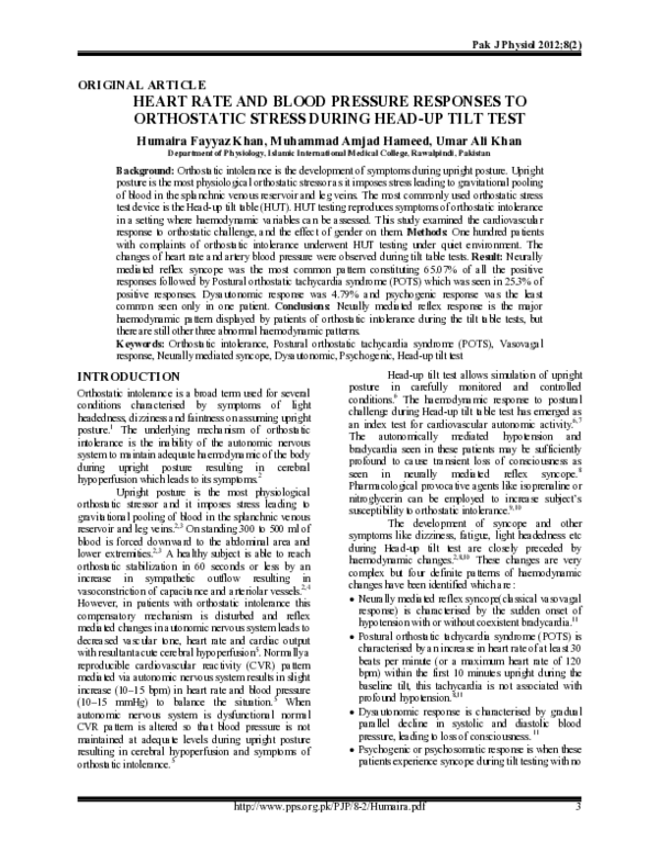(PDF) Heart Rate and Blood Pressure Responses to Orthostatic Stress ...