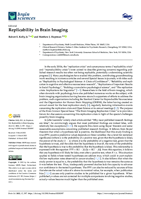 (PDF) Replicability in Brain Imaging