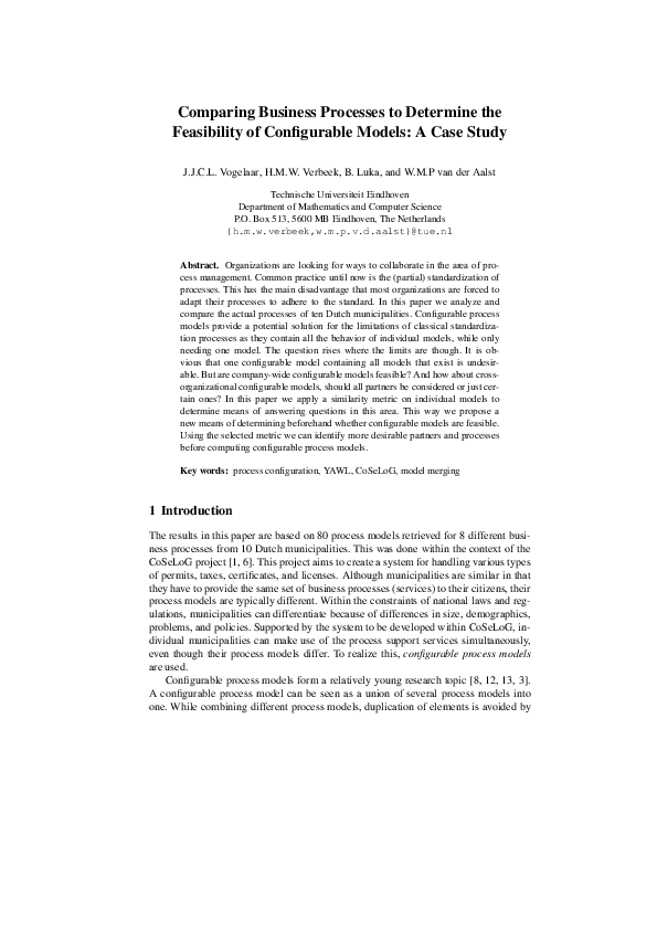 (PDF) Comparing business processes to determine the feasibility of configurable models: A case study