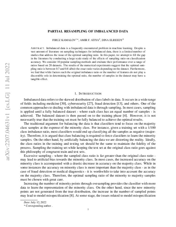 (PDF) Partial Resampling of Imbalanced Data