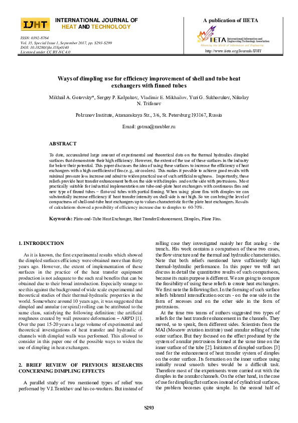 (PDF) Ways of dimpling use for efficiency improvement of shell and tube ...