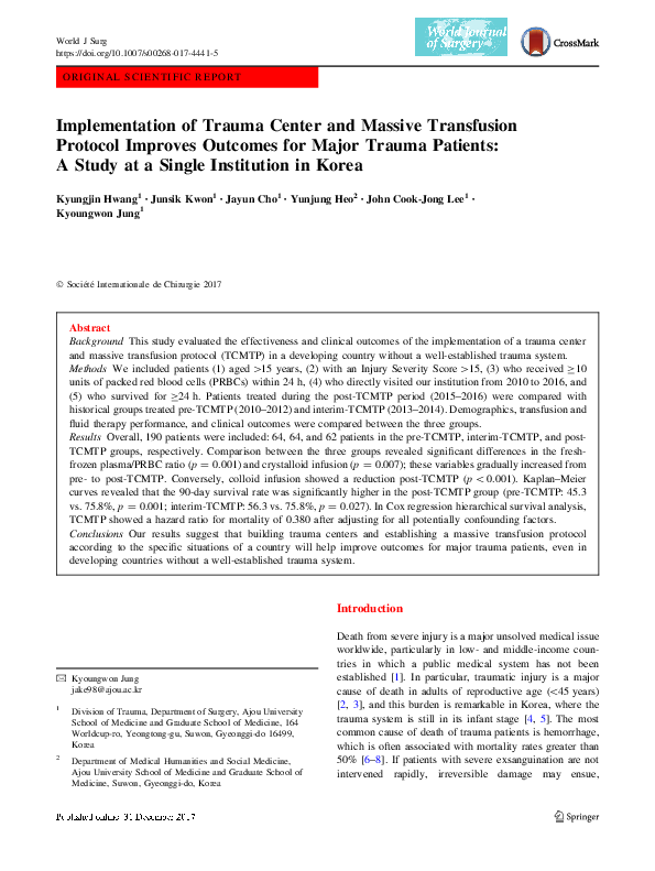 (PDF) Implementation of Trauma Center and Massive Transfusion Protocol ...