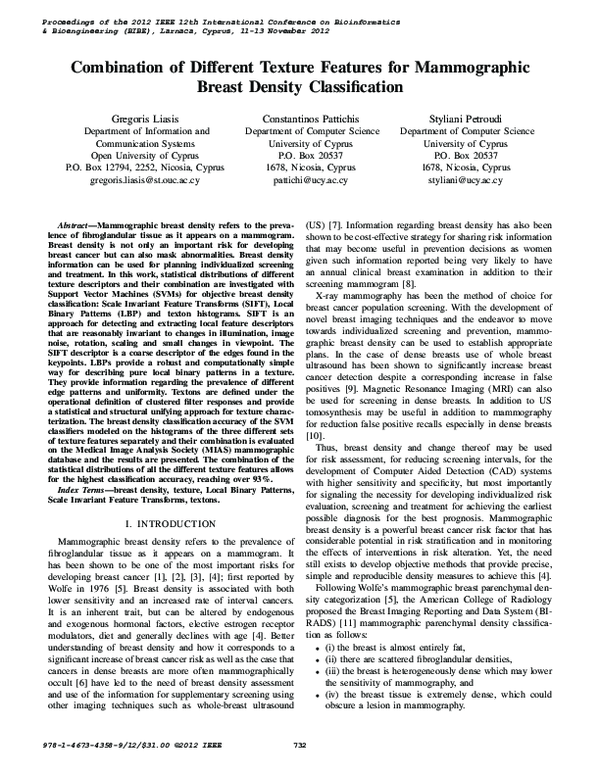(PDF) Combination of different texture features for mammographic breast ...