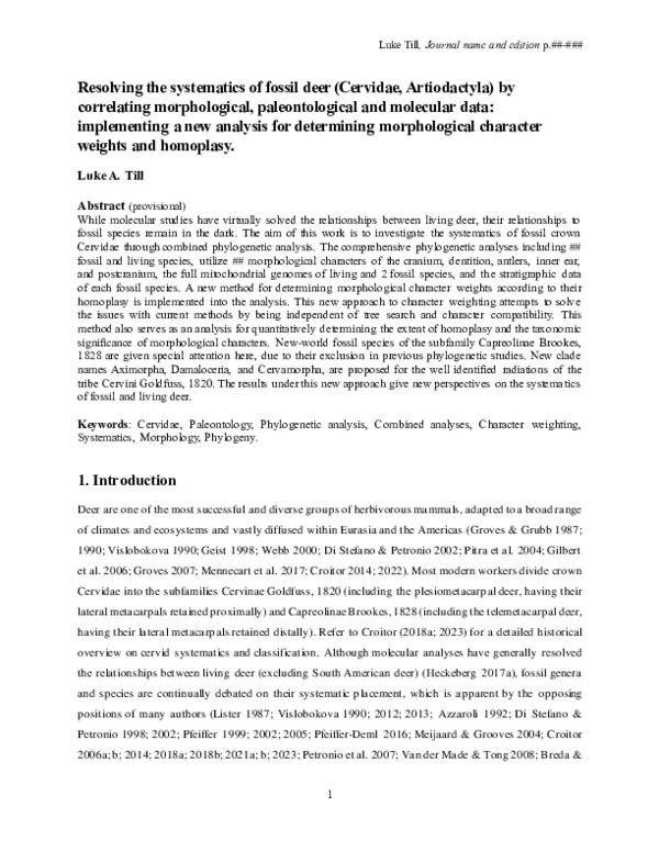 (PDF) (Old) Resolving the systematics of fossil deer (Cervidae ...