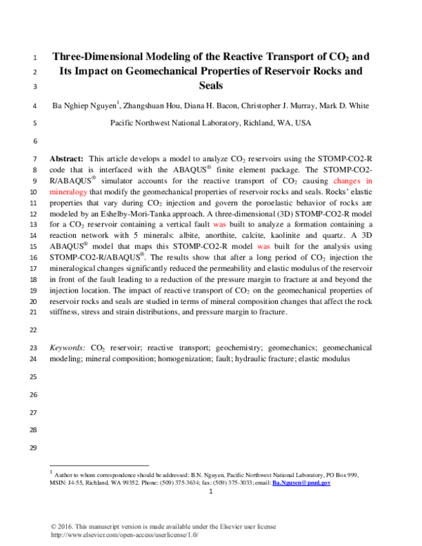 (PDF) Three-dimensional modeling of the reactive transport of CO2 and ...