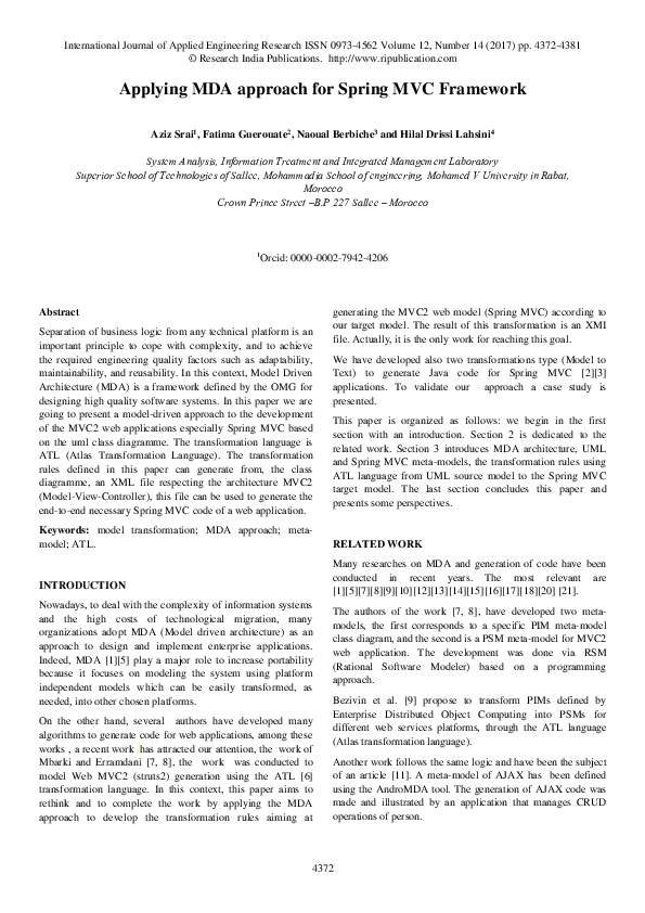 (PDF) Applying MDA approach for Spring MVC Framework