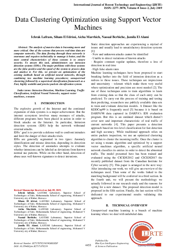(PDF) Data Clustering Optimization using Support Vector Machines