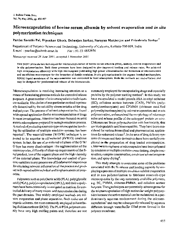 (PDF) Microencapsulation of bovine serum albumin by solvent evaporation ...