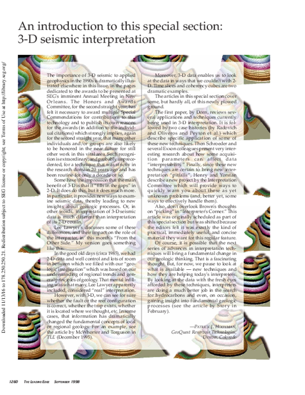 (PDF) An introduction to this special section: 3-D seismic interpretation