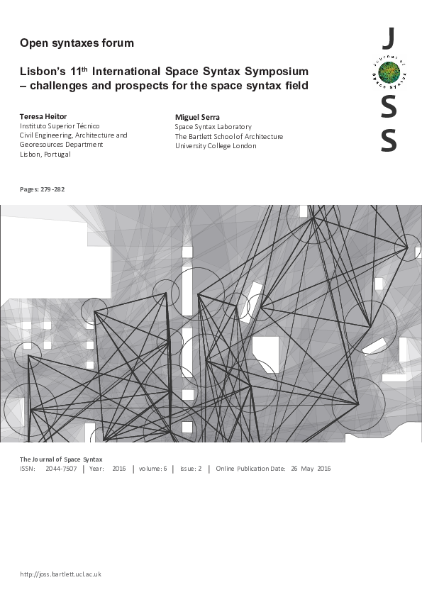 (PDF) Lisbon's 11th International Space Syntax Symposium - challenges and prospects for the ...