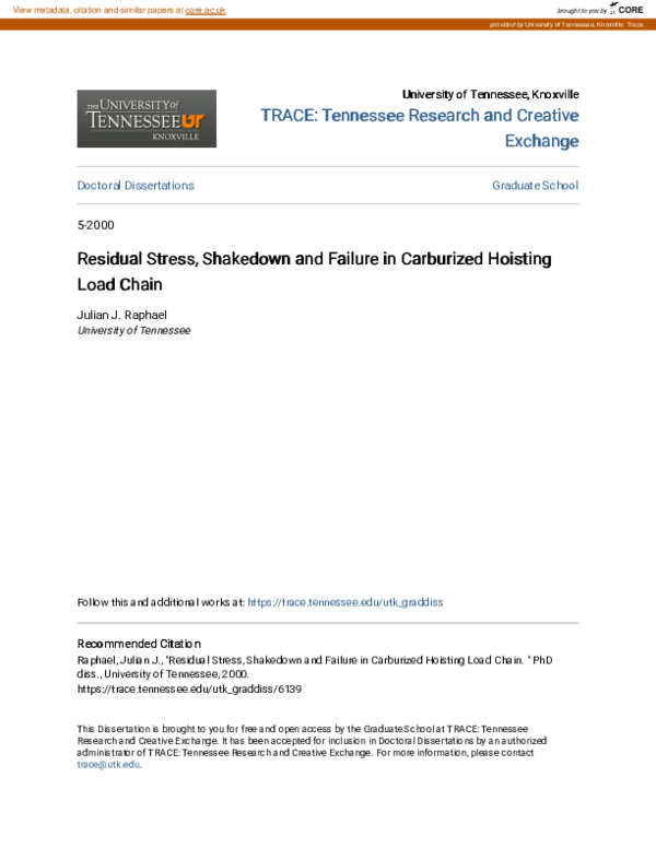 (PDF) Residual Stress, Shakedown and Failure in Carburized Hoisting Load Chain