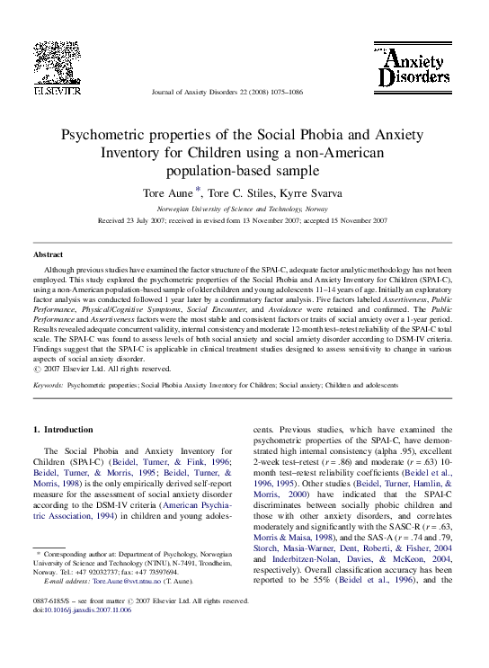 (PDF) Psychometric properties of the Social Phobia and Anxiety ...