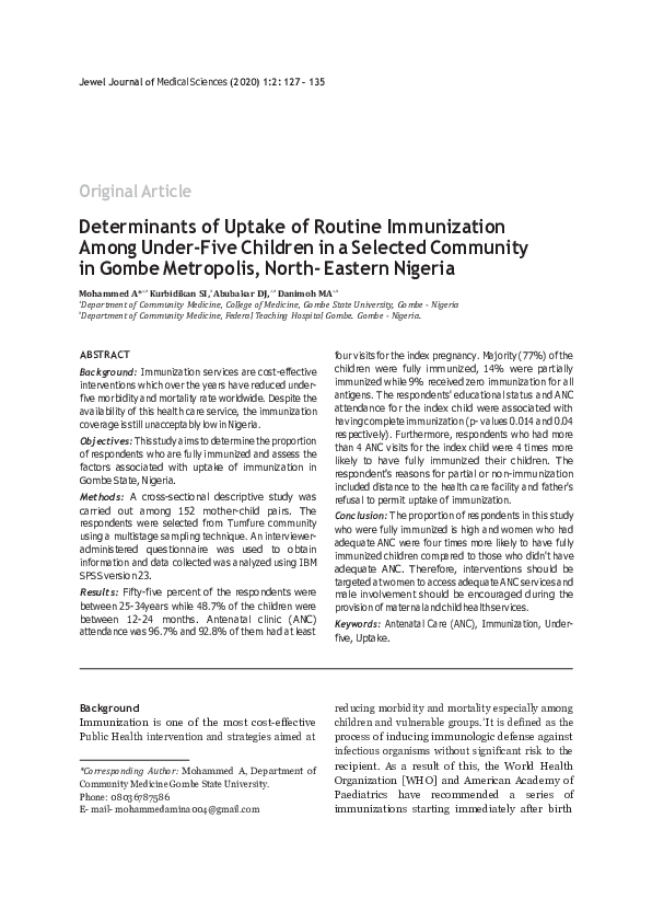(PDF) Determinants of Uptake of Routine Immunization Among Under-Five ...