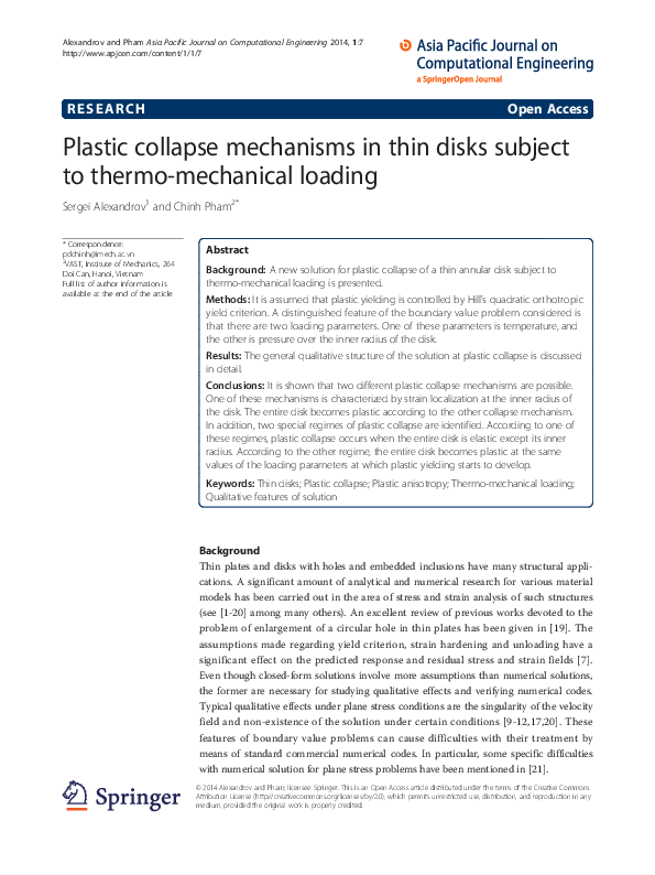 (PDF) Plastic collapse mechanisms in thin disks subject to thermo ...