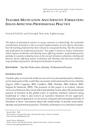 (PDF) TEACHER MOTIVATION AND IDENTITY FORMATION: ISSUES AFFECTING ...
