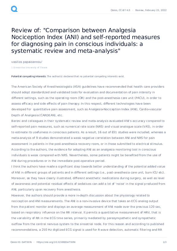(PDF) Review of: "Comparison between Analgesia Nociception Index (ANI ...