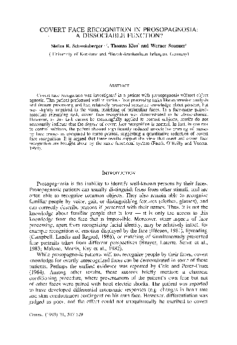 (PDF) Covert Face Recognition in Prosopagnosia: A Dissociable Function?