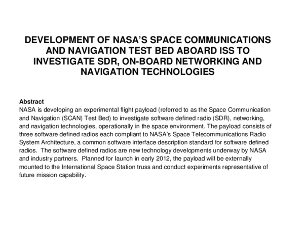 (PDF) Development of NASA's Space Communications and Navigation Test ...