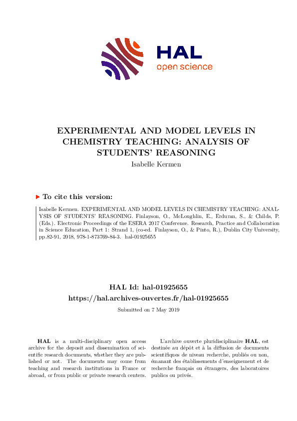 (PDF) Experimental and model levels in chemistry teaching: analysis of ...
