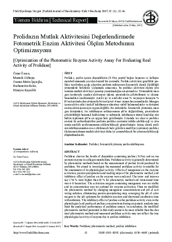 (PDF) Optimization of the Photometric Enzyme Activity Assay For ...